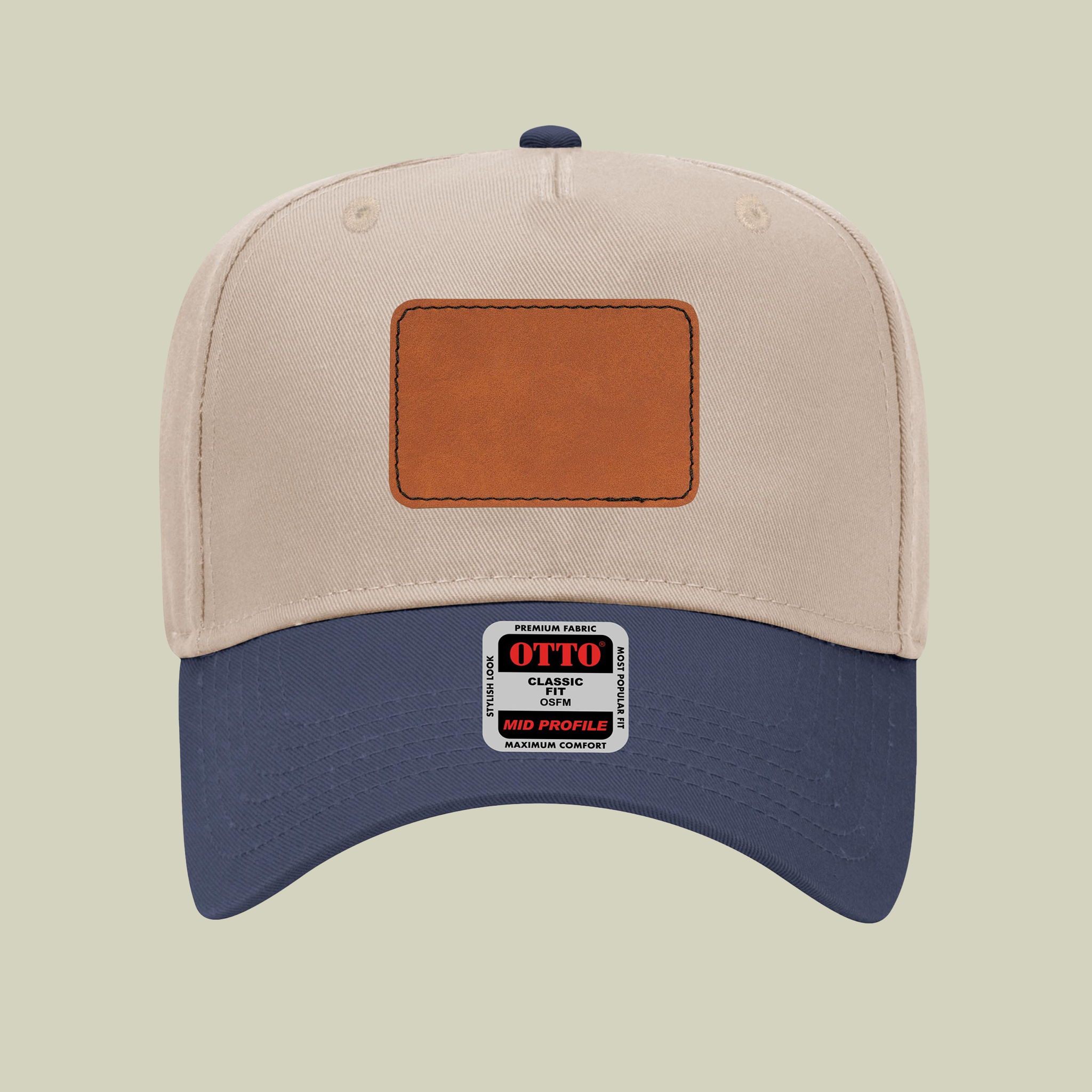 Mid Profile Baseball Cap with Leather Patch (Rectangle)
